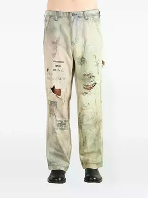 SAITOS Distressed Graphic-print Work Trousers