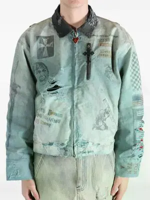 SAITOS Distressed Graphic-print Work Jacket