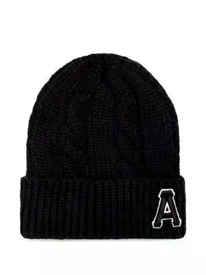 AAPE BY *A BATHING APE Cable-knit Logo Patch Beanie Hat - Black