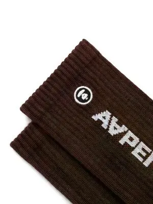 AAPE BY *A BATHING APE Ribbed Logo Embroidered Socks - Brown