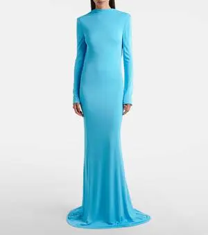 TOM FORD Open-back Crêpe Jersey Gown - Blue