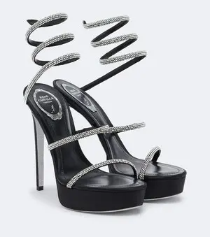 Rene Caovilla Embellished Leopard Print Platform Stiletto Sandals - Black