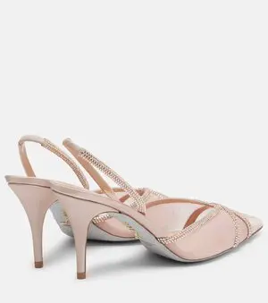 Rene Caovilla Embellished Satin And Mesh Slingback Pumps