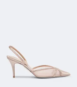 Rene Caovilla Embellished Satin And Mesh Slingback Pumps - Pink