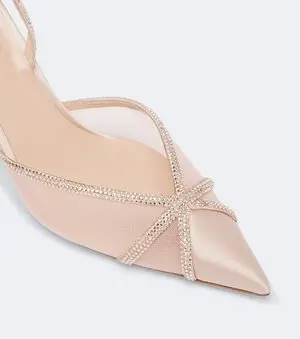 Rene Caovilla Embellished Satin And Mesh Slingback Pumps - Pink