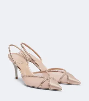 Rene Caovilla Embellished Satin And Mesh Slingback Pumps - Pink