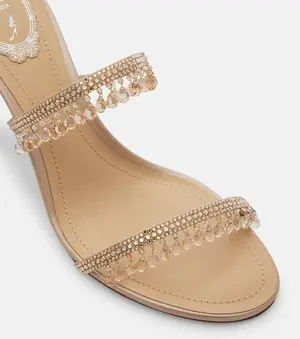Rene Caovilla Embellished Satin Mules - Gold