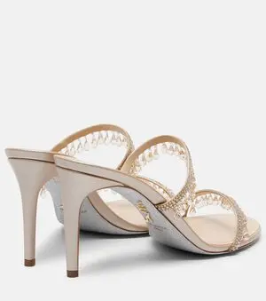 Rene Caovilla Embellished Satin Mules - Gold