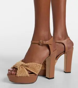 JIMMY CHOO Heloise Raffia And Leather Platform Sandals