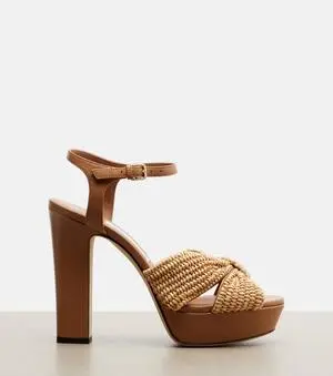 JIMMY CHOO Heloise Raffia And Leather Platform Sandals