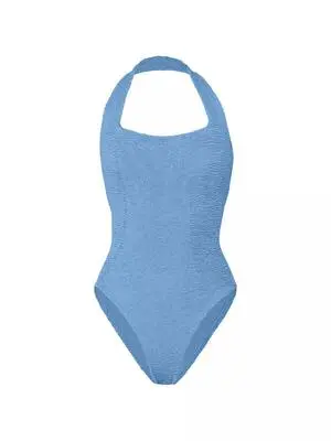 Hunza G Sandy Crinkle-effect Halterneck Swimsuit - Blue