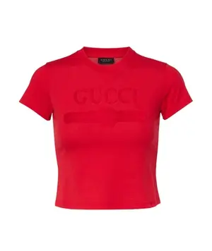 Gucci Logo Cropped Cotton-blend Jersey T-shirt - Red