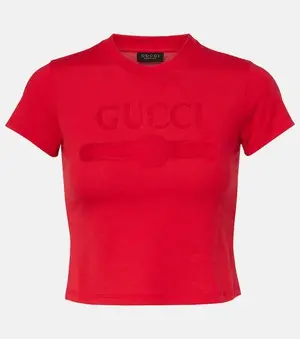 Gucci Logo Cropped Cotton-blend Jersey T-shirt - Red