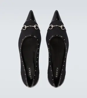 Gucci Horsebit Gg Canvas Studded Flats
