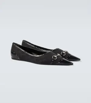 Gucci Horsebit Gg Canvas Studded Flats