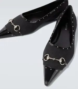 Gucci Horsebit Gg Canvas Studded Flats
