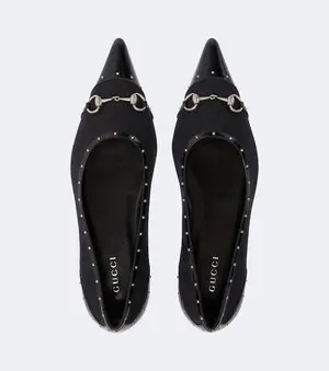 Gucci Horsebit Gg Canvas Studded Flats