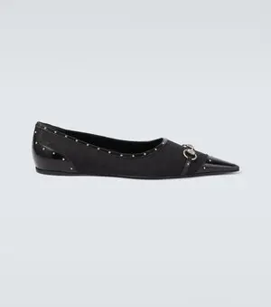 Gucci Horsebit Gg Canvas Studded Flats