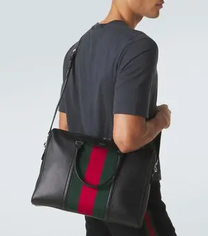 Gucci Leather Briefcase With Stripe Detail