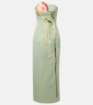 LEO LIN Marilyn Floral-appliqué Bustier Dress - Green