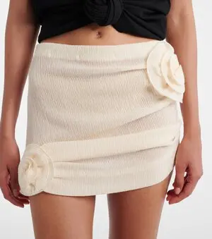 Magda Butrym Floral-appliqué Crêpe Miniskirt In Cream - Yellow