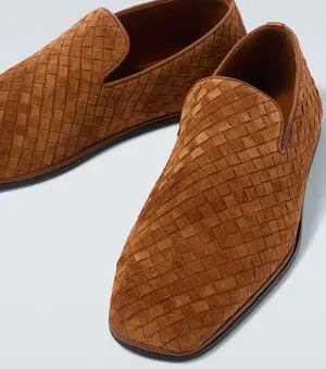 Bottega Veneta Palazzo Intrecciato Suede Slip-on Shoes