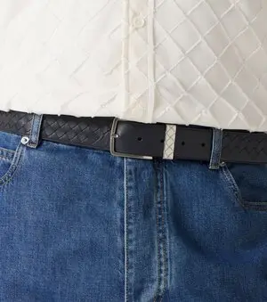 Bottega Veneta Intreccio Loop Leather Belt - Blue