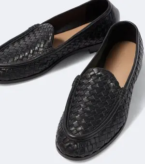 Bottega Veneta Silenzio Intrecciato Leather Loafers - Black