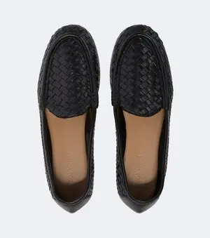 Bottega Veneta Silenzio Intrecciato Leather Loafers - Black