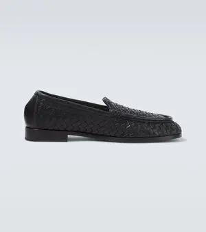 Bottega Veneta Silenzio Intrecciato Leather Loafers - Black