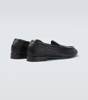 Bottega Veneta Silenzio Intrecciato Leather Loafers - Black