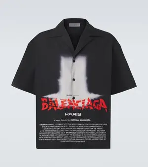 Balenciaga Printed Cotton Bowling Shirt - Black
