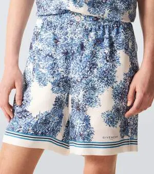 Givenchy Couture Seam Printed Silk Twill Shorts - Blue