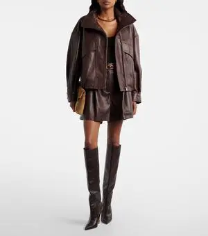 Nour Hammour Jonah Pleated Leather Shorts