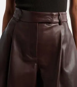 Nour Hammour Jonah Pleated Leather Shorts