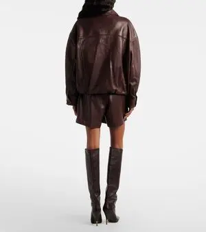 Nour Hammour Jonah Pleated Leather Shorts