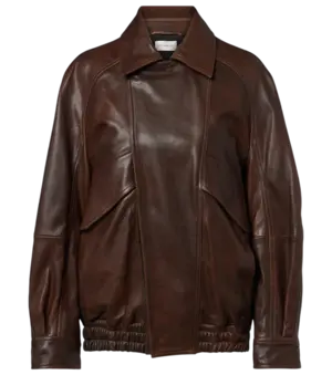 Nour Hammour Leather Bomber Jacket