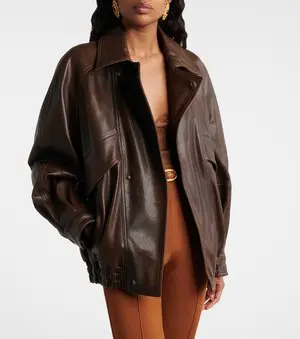 Nour Hammour Leather Bomber Jacket