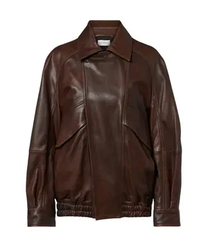 Nour Hammour Leather Bomber Jacket - Brown