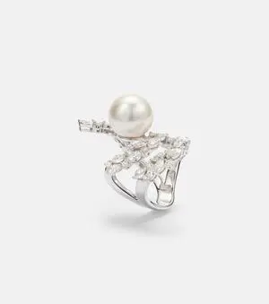 Yeprem 18kt White Gold Ring With Freshwater Pearl And Diamonds