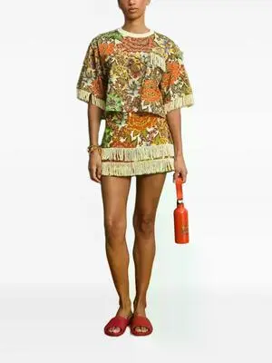 ALEMAIS Floral Print Fringe Trim T-shirt