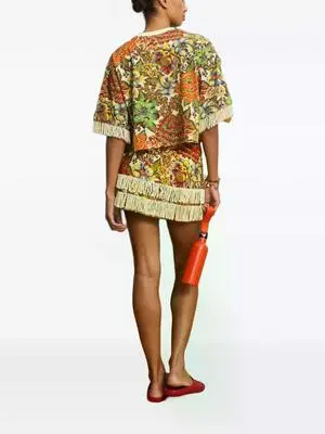 ALEMAIS Floral Print Fringe Trim T-shirt