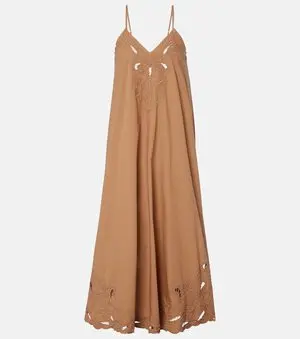 JULIET DUNN Broderie Anglaise Cotton Slip Dress - Brown