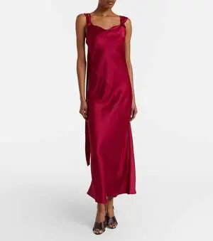 Max Mara Crêpe Satin Maxi Dress - Red