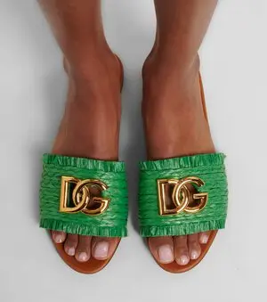 Dolce & Gabbana Raffia Effect Slides - Green