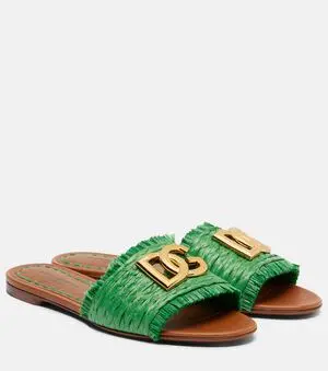 Dolce & Gabbana Raffia Effect Slides - Green