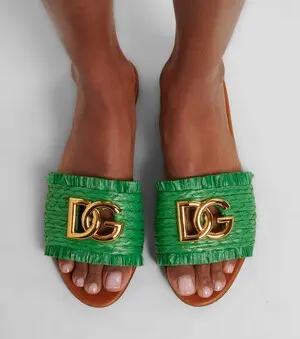 Dolce & Gabbana Raffia Effect Slides - Green