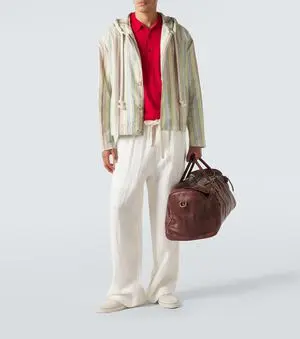 Commas Striped Hooded Hemp And Cotton Jacket