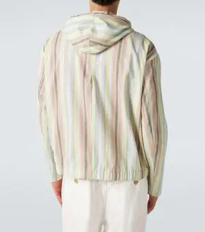 Commas Striped Hooded Hemp And Cotton Jacket