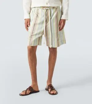 Commas Name Striped Hemp And Cotton Bermuda Shorts